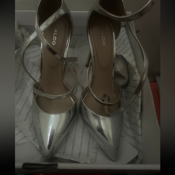 Aldo | Shoes | Aldo Silver Stiletto Heels With Ankle Strap | Poshmark